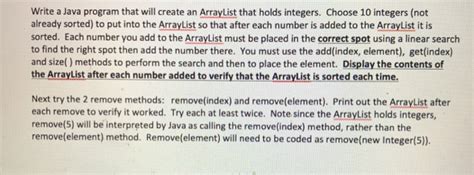 Solved Write A Java Program That Will Create An Arraylist