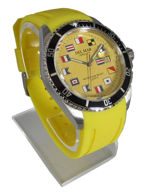 Del Mar Mens Sportstrap 200m Watch Yellow Nautical Flag Face