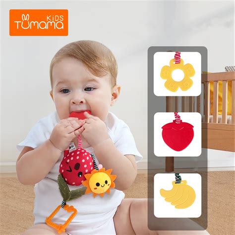 Комплект от 4 допълнителни играчки за бебета и деца закачалки модел плодове Tumama