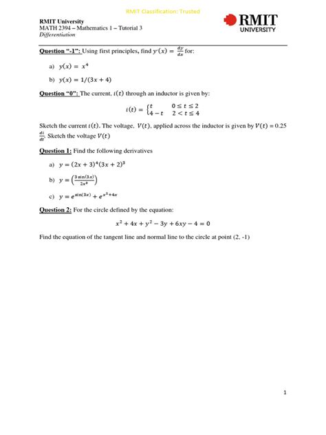 Tutorial 3 Differentiation Pdf Mathematics Science