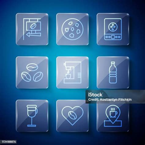 세트 라인 아이리쉬 커피 커피 애호가 컵이 있는 위치 전자 저울 기계 원두 거리 간판 및 생수 아이콘 벡터 곡초류에 대한 스톡 벡터 아트 및 기타 이미지 Istock
