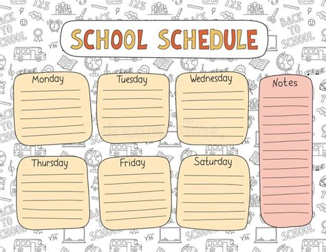 School Schedule Template Printable Us Letter Size Vector Weekly Class Timetable Lesson Planner