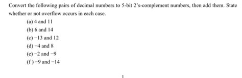 Solved Convert The Following Pairs Of Decimal Numbers To Chegg Com
