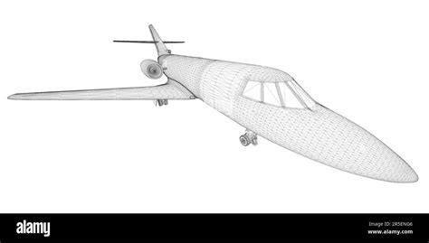 Passenger Aircraft Wireframe From Black Lines Isolated On White Background Perspective View 3d