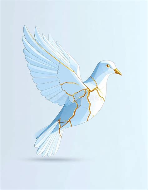 A Broken Dove Sculpture Glued Back Together With Gold Seams Symbolizing Peace Stock