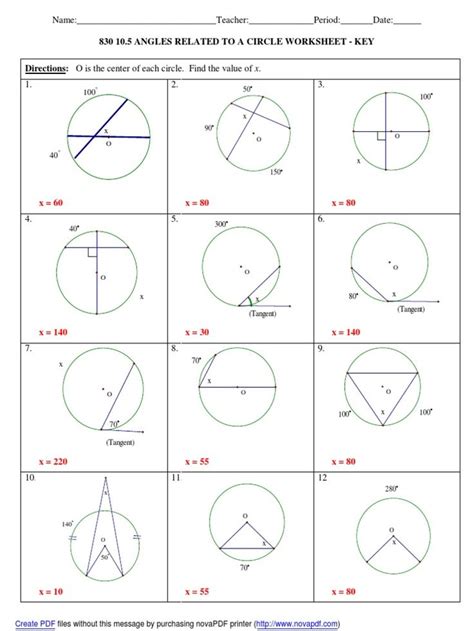 worksheet showing the area and perimeters of circles in order to make