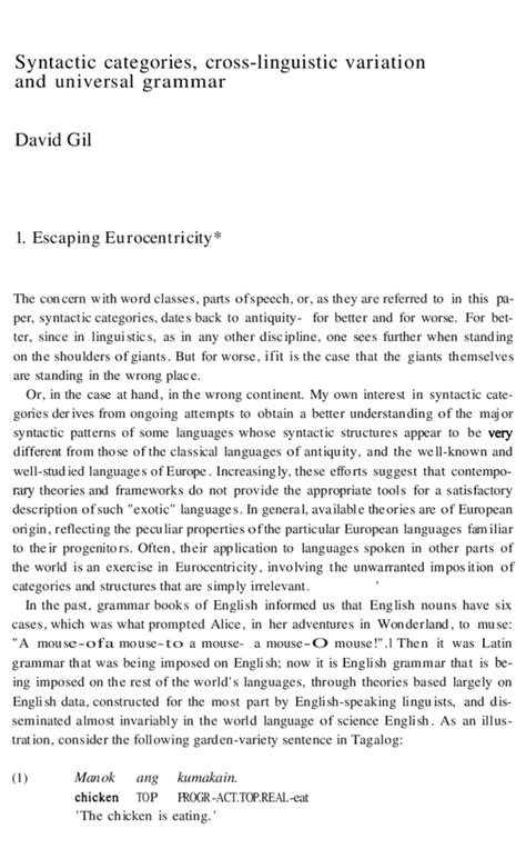 pdf syntactic categories cross linguistic variation and universal