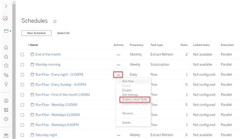 Cannot See Any Flow Schedule When Trying To Use Linked Tasks Tableau