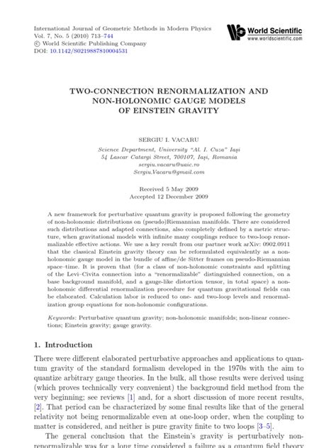Pdf Two Connection Renormalization And Non Holonomic Gauge Models Of Einstein Gravity