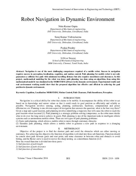 Pdf Efficient Robot Navigation In Dynamic Environments