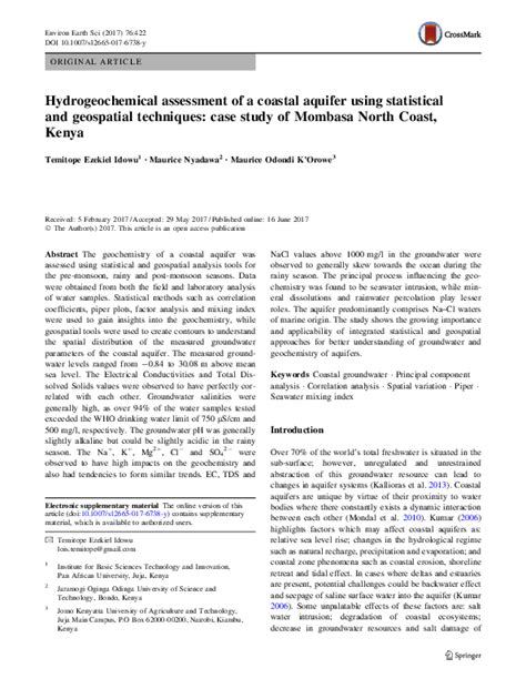 Pdf Hydrogeochemical Assessment Of A Coastal Aquifer Using Statistical And Geospatial
