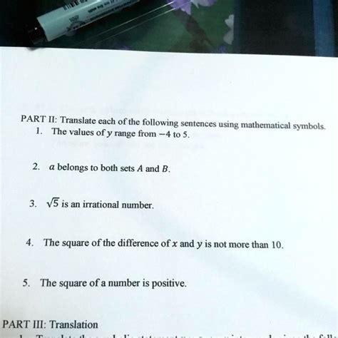 Solved Translate Each Of The Following Sentences Using Mathematical