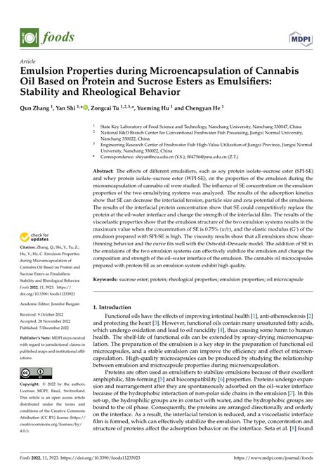 Pdf Emulsion Properties During Microencapsulation Of Cannabis Oil