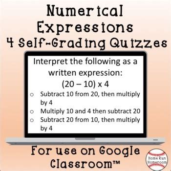 Numerical Expressions Google Classroom Digital Quiz Set By Home Run Homeroom