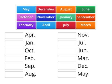 Months Abbreviation Match Up