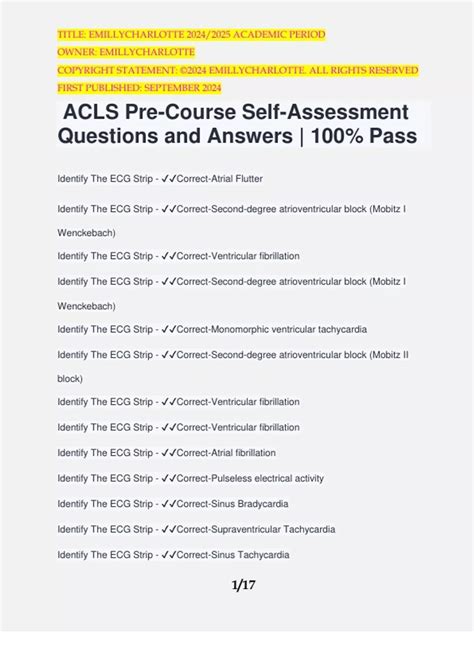 Acls Pre Course Self Assessment Questions And Answers 100 Pass