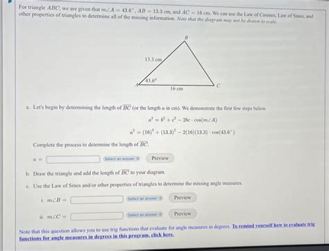 Solved For Triangle Abc We Are Given That M∠a 43 6∘ Ab 13 3