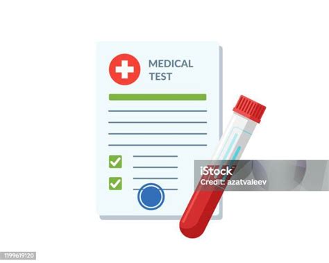 혈액 검사관 용기 및 의료 실험실 분석 양식 목록 결과 및 승인 된 체크 마크 벡터 일러스트 플랫 임상 시험 체크리스트 빈 문서 의학 케어 서비스 개념 혈액검사에 대한 스톡