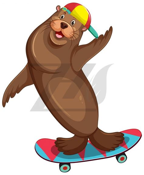 دانلود وکتور طرح حیوان شیر دریایی با پس زمینه رنگ سفید دانلود رایگان فایل لایه باز، Psd، وکتور