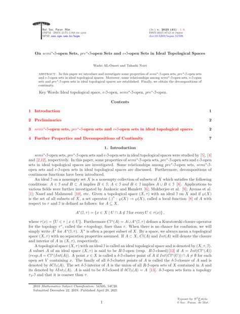 Pdf On Semi I Open Sets Pre Ii Open Sets And E I Open Sets In Ideal Topological Spaces