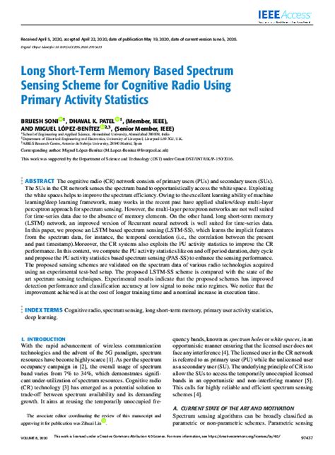 Pdf Long Short Term Memory Based Spectrum Sensing Scheme For