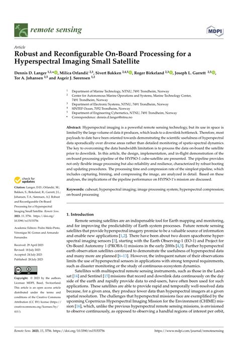 Pdf Robust And Reconfigurable On Board Processing For A Hyperspectral Imaging Small Satellite