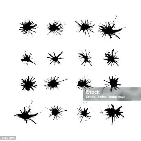 검은 잉크가 튀고 떨어지는 세트입니다 다른 손으로 그린 스프레이 디자인 요소 가슴과 패턴 고립된 벡터 그림 검은색에 대한 스톡 벡터 아트 및 기타 이미지 Istock