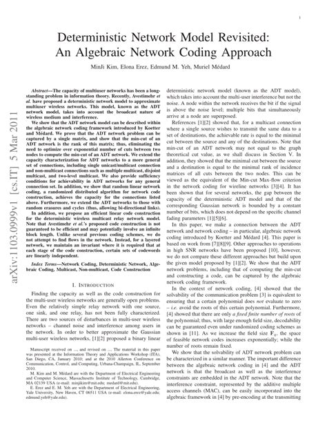 Pdf Deterministic Network Model Revisited An Algebraic Network Coding Approach