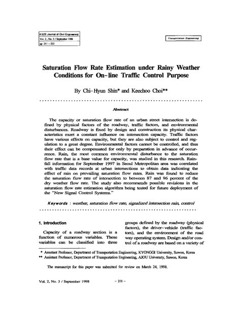 Pdf Saturation Flow Rate Estimation Under Rainy Weather Conditions