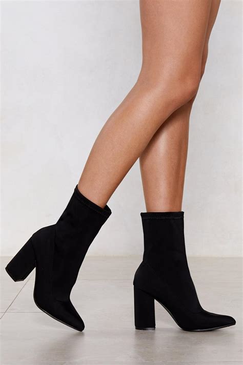 Faux Suede Heeled Sock Boots Nasty Gal