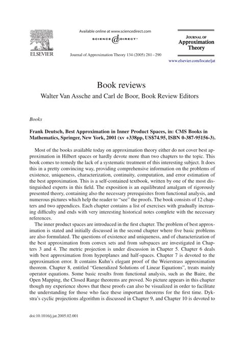 PDF Review Of Best Approximation In Inner Product Spaces In CMS Books In Mathematics By