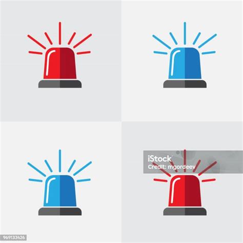 경찰 성 노출 증 사이렌 벡터 세트 경찰 또는 구급차 빨간색과 파란색 자동 점멸 장치 사이렌 로고 알람 또는 긴급 아이콘 평면 벡터 경찰 차량 조명등에 대한 스톡 벡터 아트