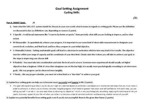 Goal Setting Assignment Copy Goal Setting Assignment Cycling Skills