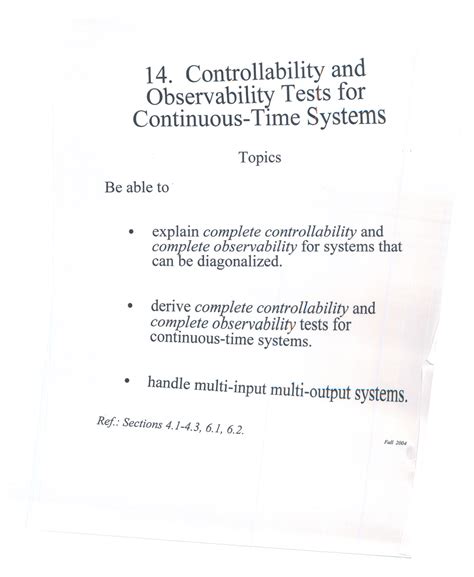 controllability and observability tests for continuous time systems