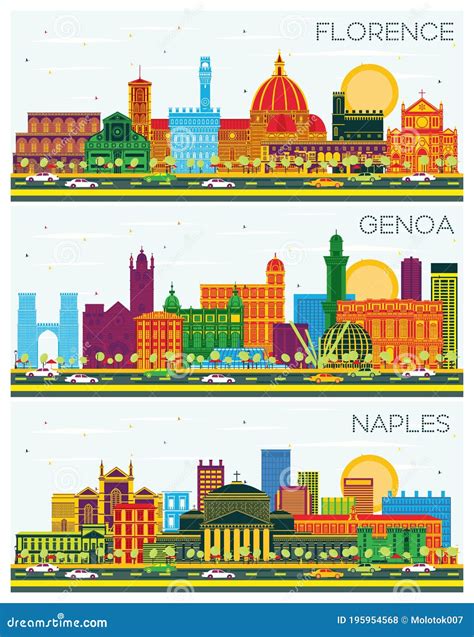 Italian Cities Naples Genoa And Florence Italy City Skylines Set