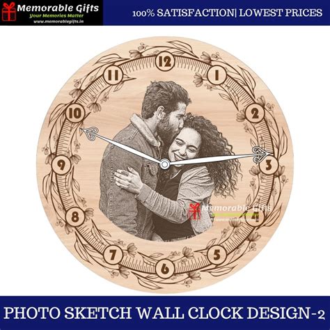 Photo Sketch Wall Clock Design 2 Memorable Gifts