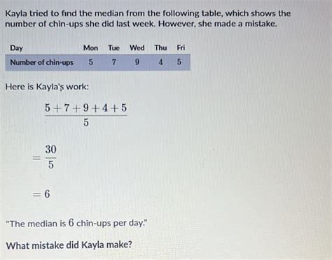 Kayla Tried To Find The Median From The Following Table Which Shows The Number Of Chin U Algebra