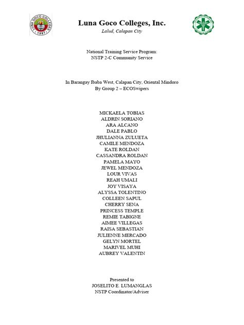 Project Proposal For Nstp Immersion Pdf