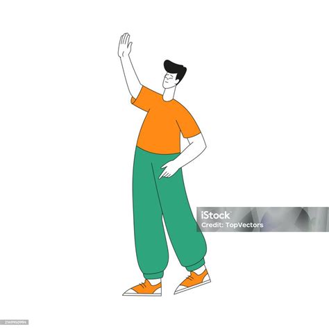 미소 짓는 남자 준다 하이 파이브 몸짓 와 그녀 손 벡터 일러스트 감정에 대한 스톡 벡터 아트 및 기타 이미지 감정 긍정적인 감정 표현 남자 Istock