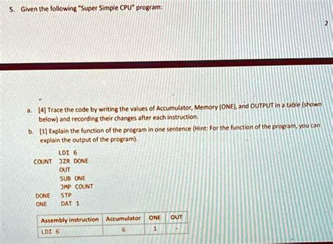solved given the following super simple cpu program 4 trace the code