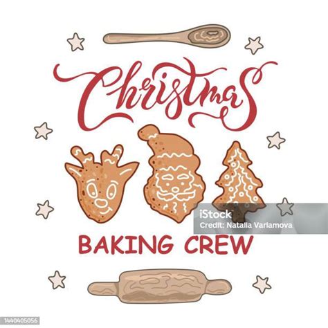 크리스마스 베이킹 크루는 휴일 진저 브레드 쿠키와 함께 글자를 새깁니다 티셔츠 디자인 벡터 그림입니다 12월에 대한 스톡 벡터 아트 및 기타 이미지 Istock