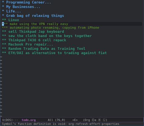org clock in fails with symbol s function definition is void org refresh effort properties