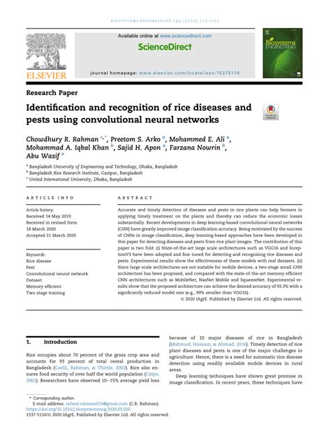 Pdf Identification And Recognition Of Rice Diseases And Pests Using Convolutional Neural Networks