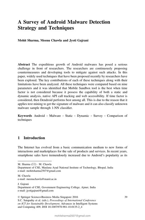 Pdf A Survey Of Android Malware Detection Strategy And Techniques