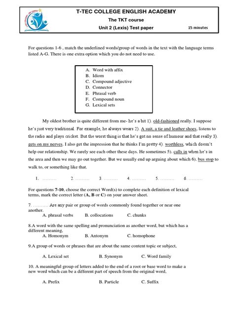 Tkt Unit 2 Paper Pdf