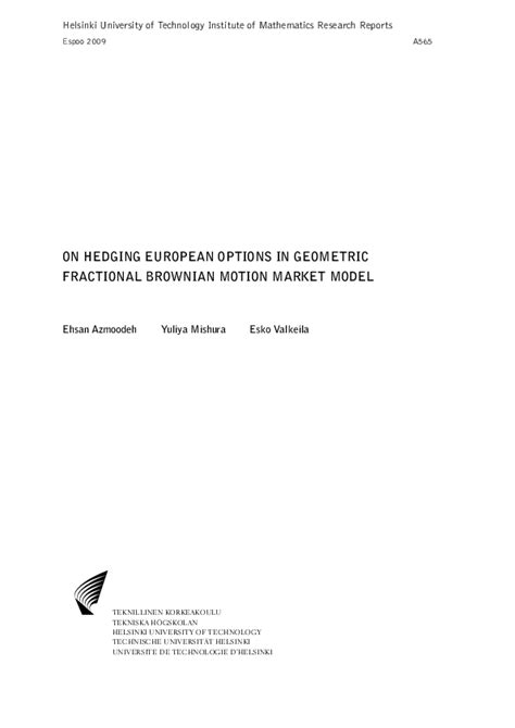 Pdf On Hedging European Options In Geometric Fractional Brownian Motion Market Model