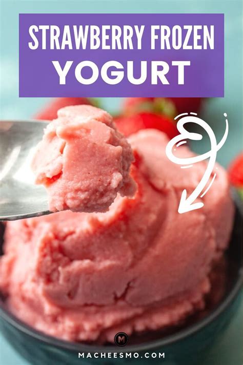 Strawberry Frozen Yogurt In A Bowl With A Spoon