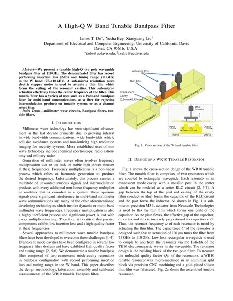 Pdf A High Q W Band Tunable Bandpass Filter