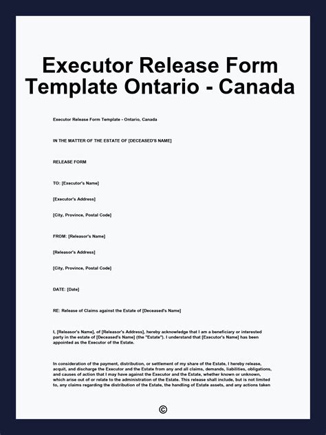 Executor Release Form Template Ontario Canada