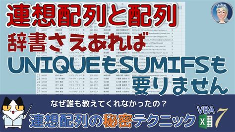 【vba中級突破編 19回】【vba連想配列と配列】dictionary辞書さえあれば、sumifsもunique関数も必要なし、マクロ中級 連想配列7 Youtube